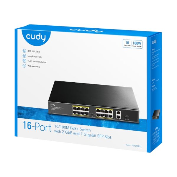 Cudy 16-Port Unmanaged PoE+ Switch – Rack Mount – MKITECH Solutions
